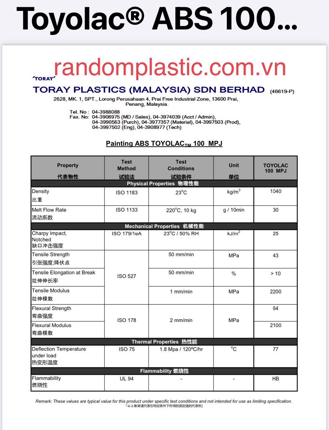 Hạt nhựa nguyên sinh ABS 100 MPJ
